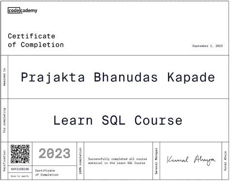 Codecademy Sql Generationindia Prajakta Kapade