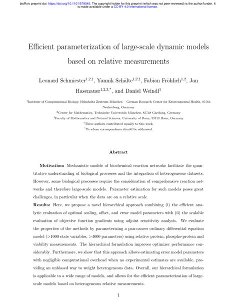 Pdf Efficient Parameterization Of Large Scale Dynamic Models Based On Relative Measurements