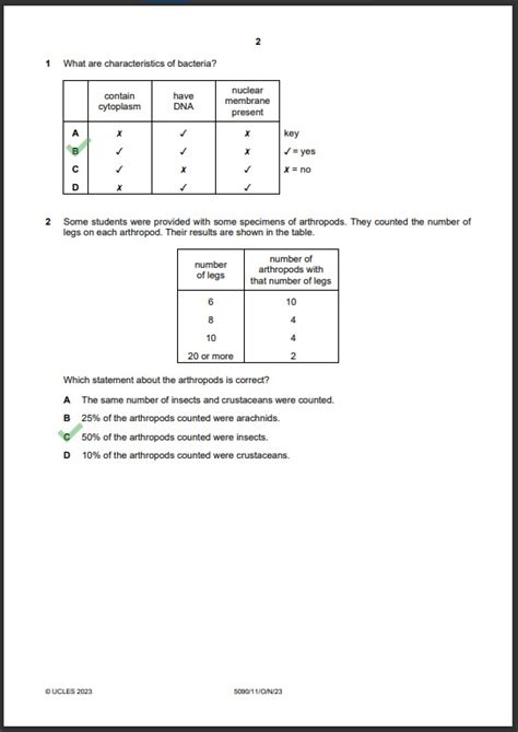 Biology 5090 11 MCQs Solved Paper October 2023 O Level