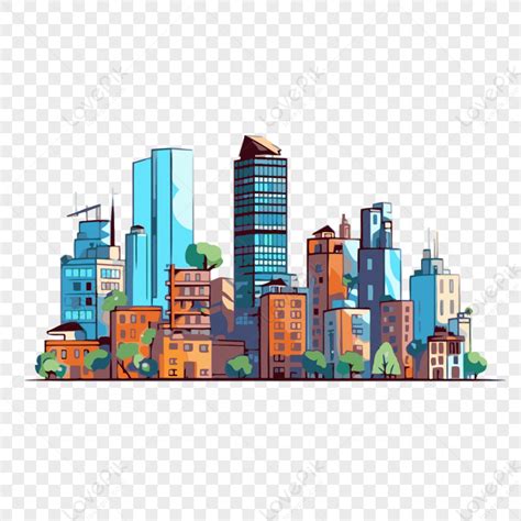 城市景觀剪貼畫卡通城市天際線與建築物和樹木 向量 长方形EPS圖案素材免費下載可愛卡通圖片尺寸4267 4267px Lovepik