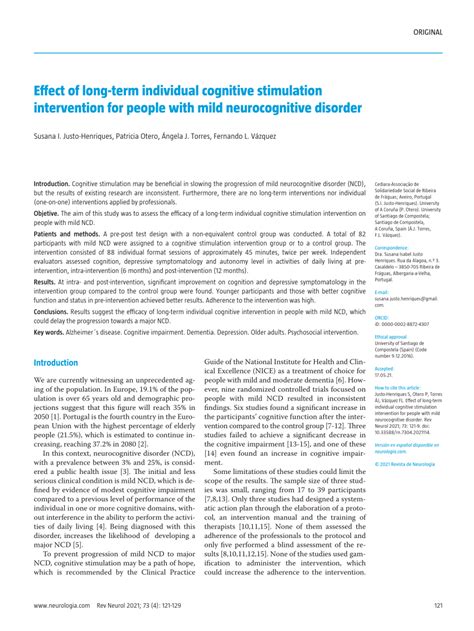 Pdf Effect Of Long Term Individual Cognitive Stimulation Intervention