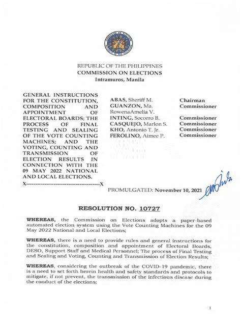 Comelec Resolution No 10727 Pdf