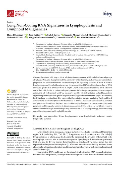 Pdf Long Non Coding Rna Signatures In Lymphopoiesis And Lymphoid