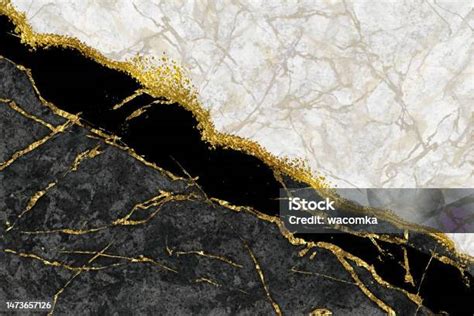 추상적인 배경 황금 정맥이 있는 흑백 대리석 일본 킨츠기 기술 가짜 그린 인공 돌 질감 대리석 벽지 디지털 마블링 그림 0명에 대한 스톡 벡터 아트 및 기타 이미지 Istock