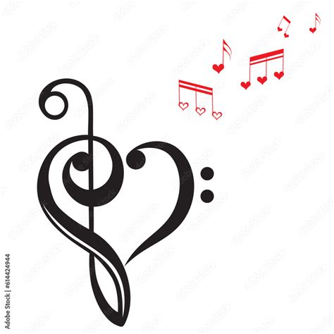 Music Heart Bass Clef Treble Clef Vector Isolated On White