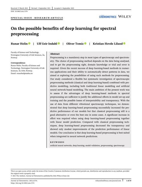 Pdf On The Possible Benefits Of Deep Learning For Spectral Preprocessing