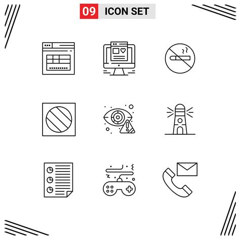 9 Thematic Vector Outlines And Editable Symbols Of Detector Crime No Smoking Shadow Editing