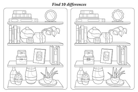 10개의 차이점을 찾으십시오 성인과 어린이를 위한 색칠 공부 선반에 다양한 품목이 있습니다 0명에 대한 스톡 벡터 아트 및 기타 이미지 Istock