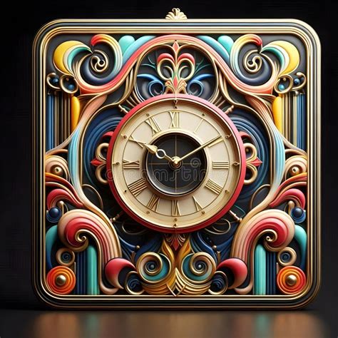Vibrant Image Of Front View Of An Abstract Clock Stock Illustration