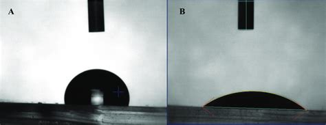 6 Contact Angle Image Of A Water Droplet On A Untreated Pdms And B Download Scientific