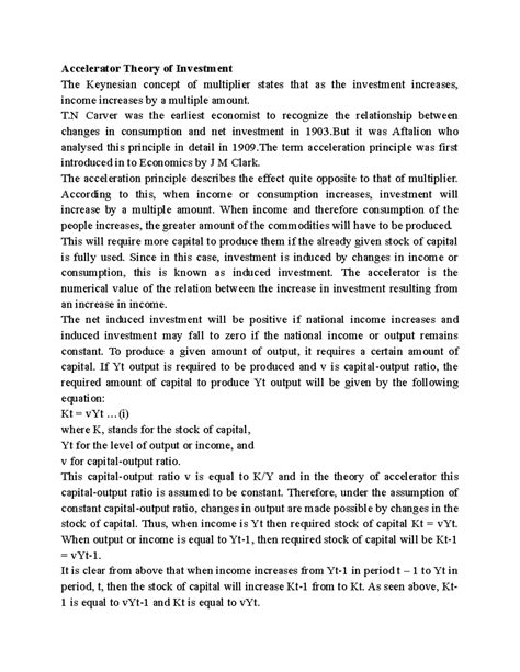 Accelerator Theory Of Investment 1 Accelerator Theory Of Investment The Keynesian Concept Of