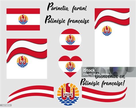 프랑스 령 폴리네시아의 국기입니다 잉크 그림입니다 소셜 미디어 스토리 게시물 템플릿 집합입니다 프랑스어 글자 프랑스어 번역 프랑스령 폴리네시아에 오신 것을 환영합니다 개념에