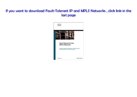 [doc] fault tolerant ip and mpls networks
