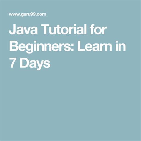 Java Tutorial For Beginners Learn In 7 Days Java Tutorial Java