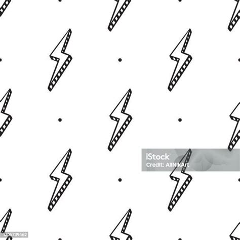 번개 볼트 표지판 벡터 원활한 패턴 낙서 썬더볼트와 검은 색과 흰색 배경 번개에 대한 스톡 벡터 아트 및 기타 이미지 번개 패턴 0명 Istock