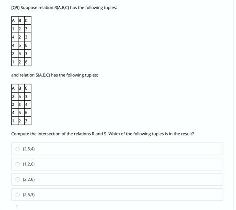 Solved Suppose Relation R A B C Has The Following Tuples Chegg Com