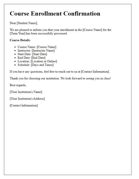 Letter Template For Course Enrollment Notification Free Samples In Pdf Letterin