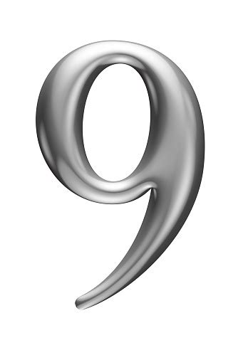 Abecedario Metálico Número Nueve 9 Cromo Efecto Biselado Fuente Serif Fondo Blanco Foto De Stock