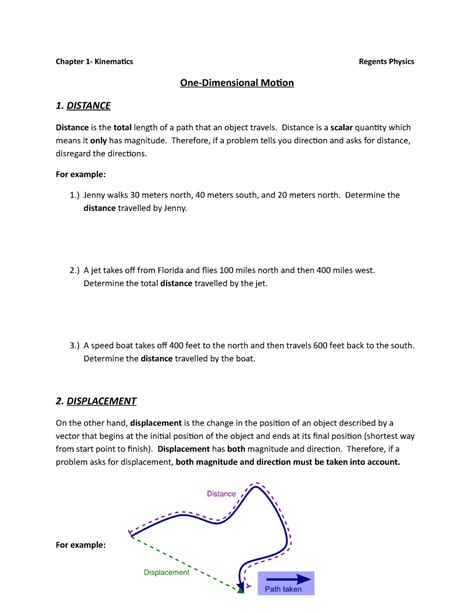 Kinematics Notes 2 Distance Displacement Chapter 1 Kinematics Regents Physics One
