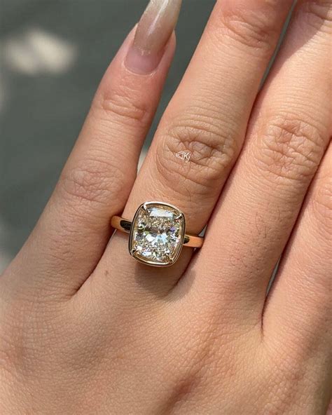 Bezel Cushion Cut Lab Diamond Ring Elongated Cushion Engagement Ring
