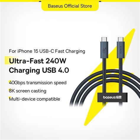 Baseus W Usb Gbps Usb C Cable For Iphone Promax K Hz Type C To Type C Data Cable