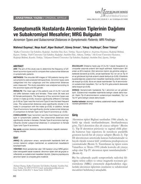 Pdf Acromion Types And Subacromial Distances In Symptomatic Patients Mri Findings