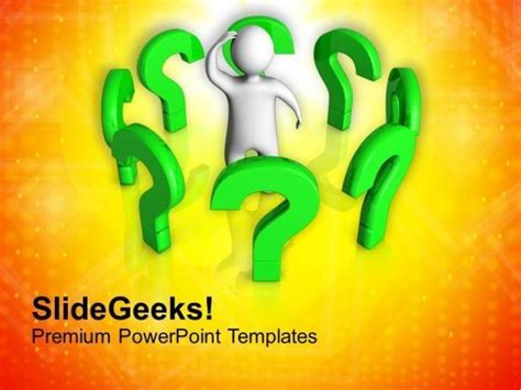 D Man Standing Between Question Marks PowerPoint Templates Ppt Backgrounds For Slides