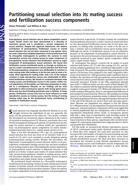 Pdf Partitioning Sexual Selection Into Its Mating Success And