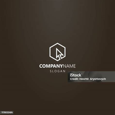 육각 형 프레임커서 화살표의 간단한 벡터 최소 단일 라인 로고 개념에 대한 스톡 벡터 아트 및 기타 이미지 개념 검은색