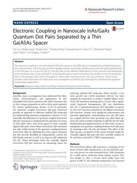 Pdf Electronic Coupling In Nanoscale Inasgaas Quantum Dot Pairs Separated By A Thin Gaalas