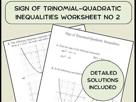 Sign Of Trinomial Quadratic Inequalities Worksheet No 2 With Solutions