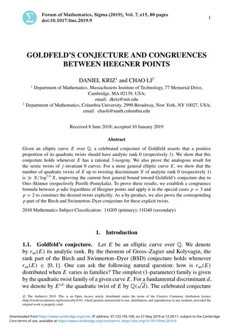 Pdf Goldfelds Conjecture And Congruences Between Heegner Points