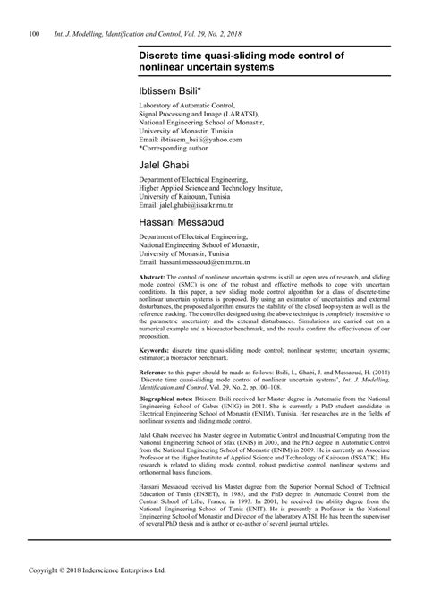 Pdf Discrete Time Quasi Sliding Mode Control Of Nonlinear Uncertain Systems