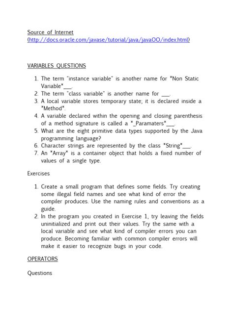 Java Questions Pdf Control Flow Method Computer Programming