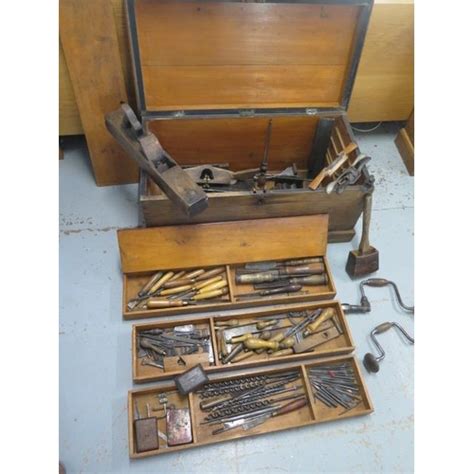 A 19th Century Pine Carpenters Tool Chest With Moulding And Other