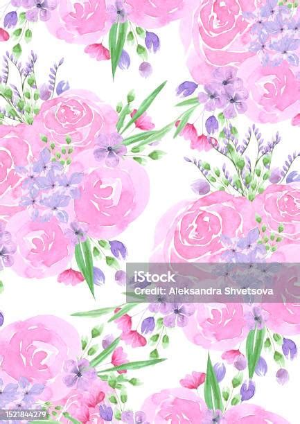 손으로 그린 수채화 핑크 추상 장미와 라벤더 카드 흰색 배경에 격리되어 있습니다 스크랩북 엽서 배너 레이블 포스터 꽃 식물에 대한 스톡 벡터 아트 및 기타 이미지 Istock