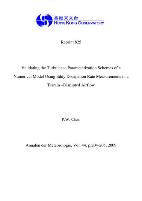 Pdf Validating The Turbulence Parameterization Schemes Of A Numerical Model Using Eddy