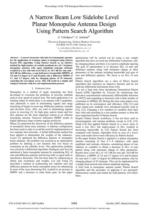 Pdf A Narrow Beam Low Sidelobe Level Planar Monopulse Antenna Design Using Pattern Search
