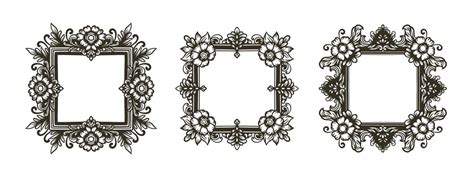 Premium Vector Floral Ornate Black Frames Set