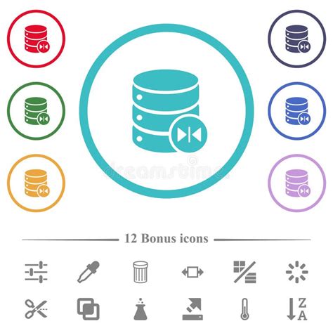 Database Table Cells Flat White Icons On Round Color Backgrounds Stock