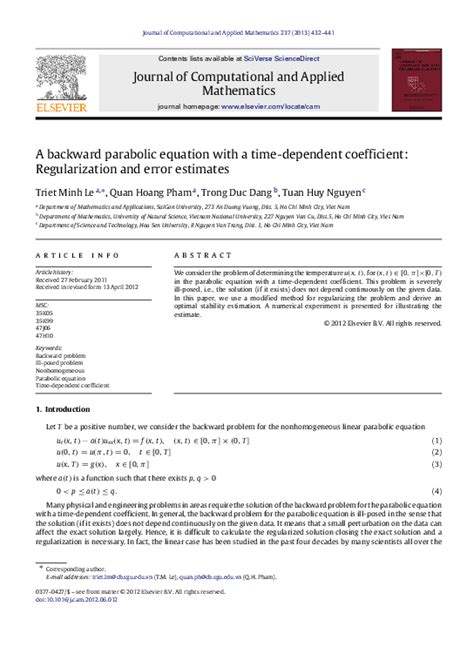 Pdf A Backward Parabolic Equation With A Time Dependent Coefficient Regularization And Error