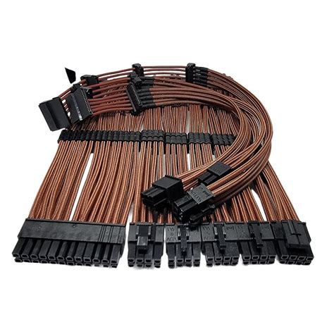 Short Custom Single Sleeved Modular Cable Kit 20cm Brown For Corsair