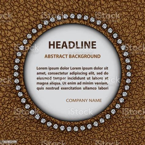실버 스팽글 테두리가 있는 라운드 프레임브라운 레더 배경 갈색 배경에 대한 스톡 벡터 아트 및 기타 이미지 갈색 배경