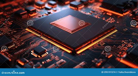Heart Of The Machine Microprocessor In Warm Glow Red Motherboard Stock Illustration