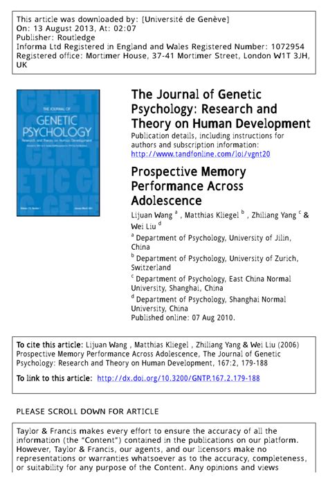 Pdf Prospective Memory Performance Across Adolescence