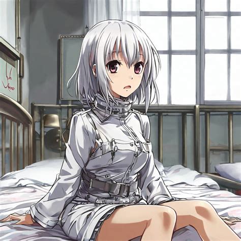 Anime Girl In A Mental Hospital With White Hair And Eyes In A