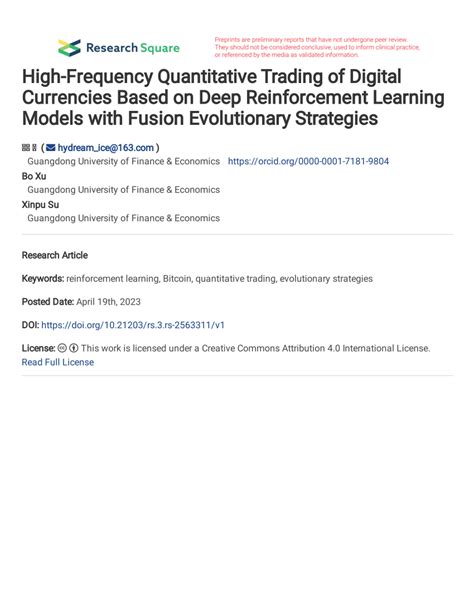 Pdf High Frequency Quantitative Trading Of Digital Currencies Based On Deep Reinforcement