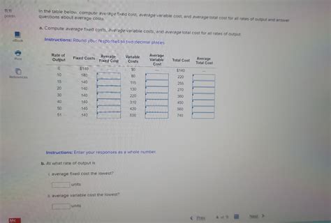 Solved In The Table Below Compute Average Fixed Cost