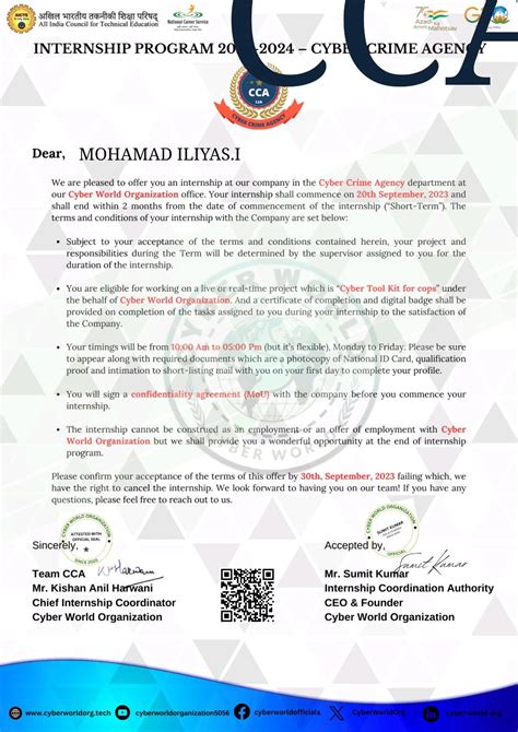 I Am Pleased To Announce That I Have Been Offered An Internship Offer At Cwo Cyber World
