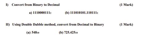 Solved I Convert From Binary To Decimal 1 Mark A